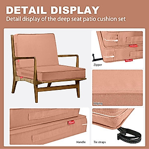 Pcinfuns Outdoor Deep Seat Cushions 24 x 24 Inch Chair Cushions for Patio Furniture,Thick 3 Inch Patio Pads with Removable Cover with Handle & Adjustable Straps for Patio,Yard,Garden,Light Orange