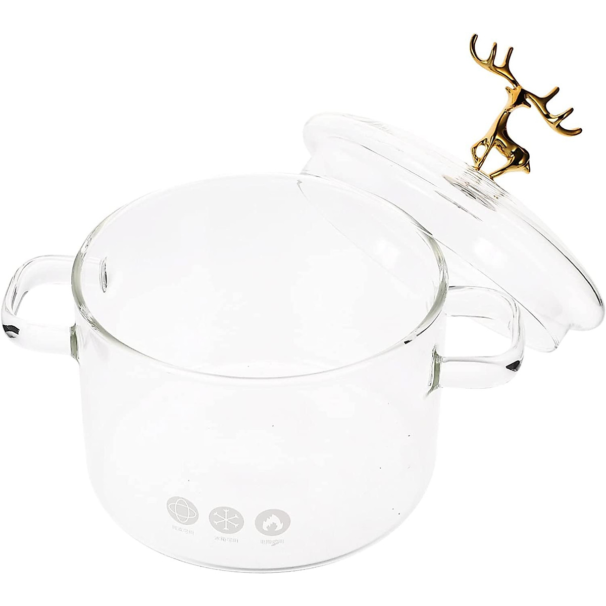 Glass Cooking Pot with Deer Cover - 1.4L/44oz Christmas Stovetop Cooking Pot with Lid Heat Resistant Glass Saucepan High Borosilicate Glass Cookware Stock Pot Simmer Pot Clear Soup Pot
