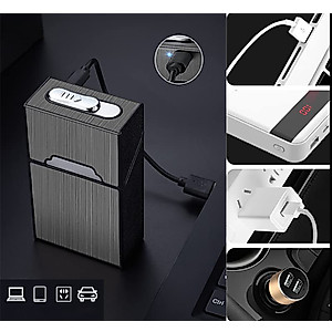 Cigarette Case Full Pack 20 Regular Cigarettes Box with USB Lighter Rechargeable Flameless Windproof Moisture-Proof Portable (Black)