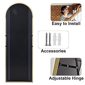 HARRITPURE 64"x21" Arched Full Length Mirror Free Standing Leaning Mirror Hanging Mounted Mirror Aluminum Frame Modern Simple Home Decor for Living Room Bedroom Cloakroom, Gold