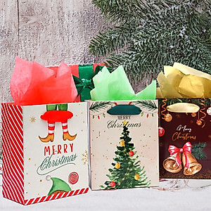 Nihuecne 12 Pack Christmas Gift Bags with Tissue Paper, 6" Small Holiday Gift Bags with Handles for Christmas, Holiday Party,12 Designs (5 x 6.25 x 2.9 In)