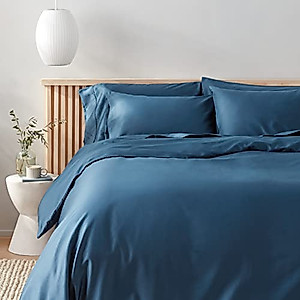 Amazon Aware 100% Organic Cotton 300 Thread Count Duvet Cover Set - Navy, Full/Queen