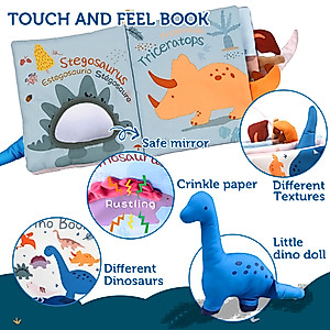 Richgv Baby Books Toys 0-6-12 Months, Baby Boy Gifts Touch and Feel Crinkle Books with Dino Doll, Newborn Infant Toys 6-9-12 Months, Carseat Toys Shower Gifts Baby Valentines Gifts Stocking Stuffers