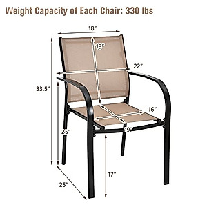 Tangkula Set of 2 Patio Dining Chairs, Outdoor Stackable Chairs with Armrests, Anti-Rust Steel Frame and Quick-Drying Fabric, Outdoor Bistro Chairs for Backyard, Lawn and Garden