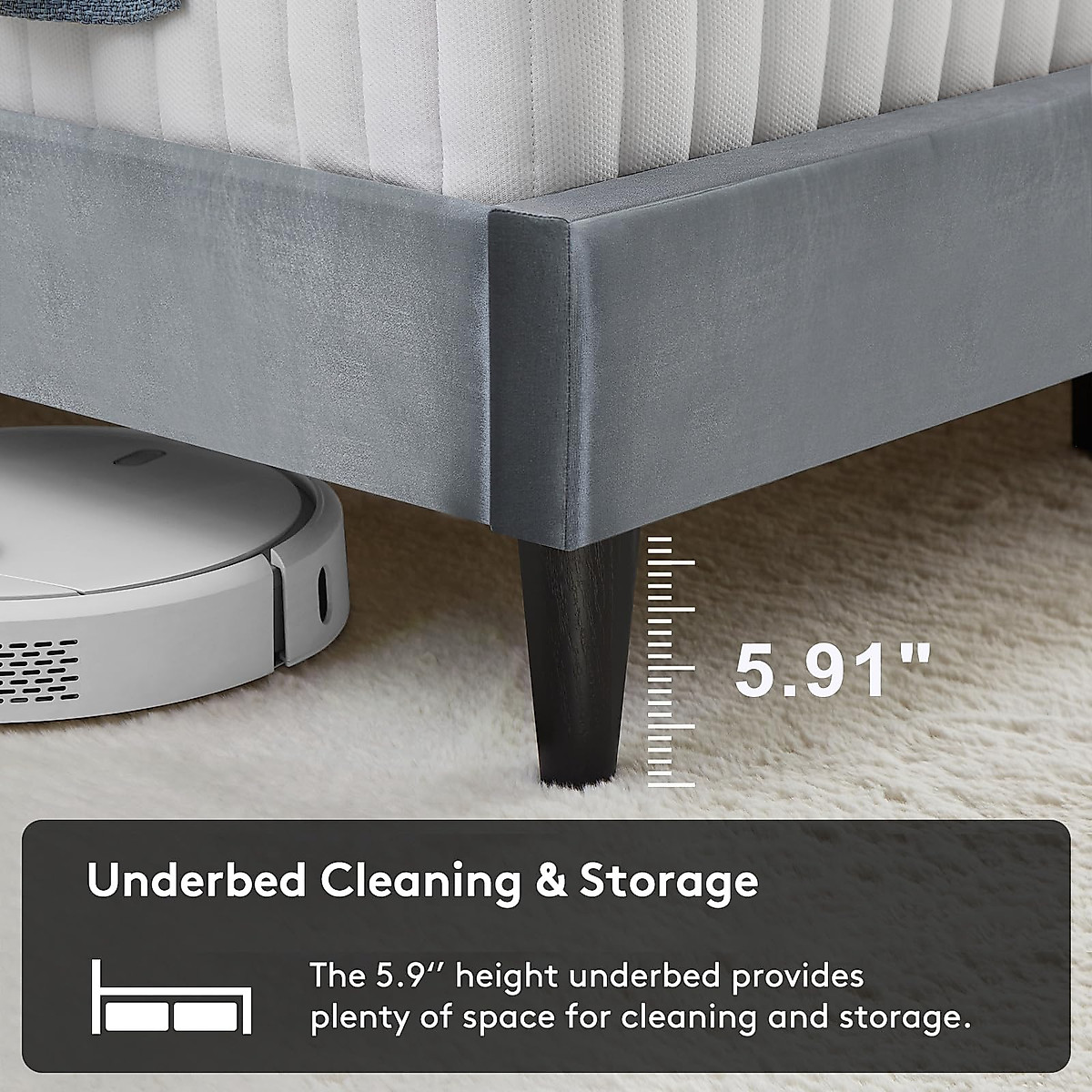 Zeelovtress Queen Size Bed Frame with Adjustable Headboard, Upholstered Platform Bed, Velvet Bedframe Mattress Foundation, Strong Wooden Slat Support, Easy Assembly, No Box Spring Needed, Silver Grey