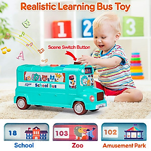 Baby Music Toy 12-18 Months Toddler School Bus Learning Toys for 1 Year Old Boys Girls Learn Alphabet, Number and Vocabulary Educational Light-Up Musical Toy Xmas Birthday Gift Toy for 1 2 3 Year Old