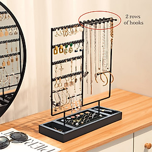 ProCase Jewelry Organizer Stand Earring Holder Organizer, 6 Tiers Earring Organizer Tree Necklace Rack Jewellery Tower Bracelets Holder Storage with Removable Wooden Ring Tray for Women Girls -Grey