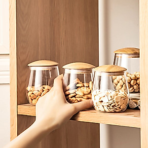 MOLADRI 800 ML/26 FL OZ Clear Cute Glass Storage Canister Holder with Airtight Bamboo Lid, Round Modern Decorative Container Jar for Coffee, Spice, Candy, Salt, Cookie, Condiment, Pepper, Sugar