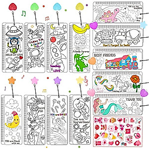 Bookmarks for Kids with Star & Heart Charms Color Your Own Bookmarks, Coloring Book Marks Friendship Thanksgiving Animal Inspirational Bookmark for Teens Classroom Reading Gift Party Favors(26 Pack)
