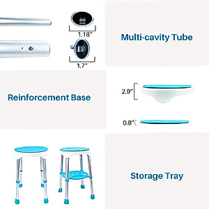 UNLICON-360° Rotating Shower Chair, Adjustable Swivel Shower Stool Tub Chair and Bathtub Seat Bench with Anti-Slip Rubber Tips and Storage for Safety and Stability
