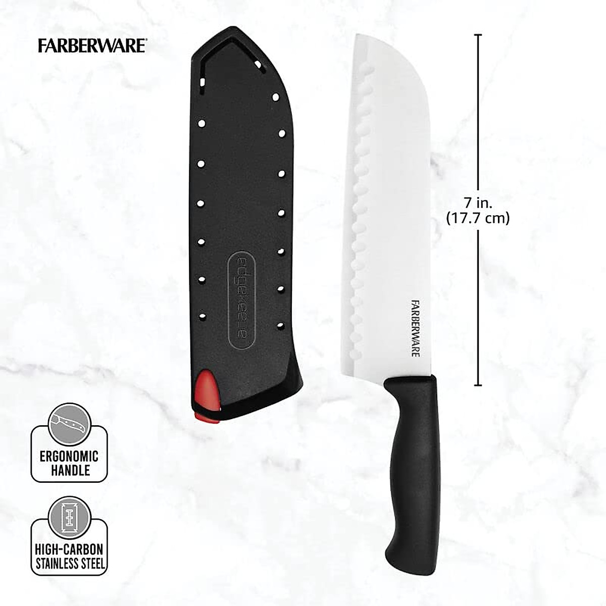 Farberware EdgeKeeper Santoko Knife, 7-inch Santoku, Stainless Steel