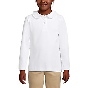 Lands' End School Uniform Girls Long Sleeve Ruffle Collar Knit Peter Pan White Kids Medium