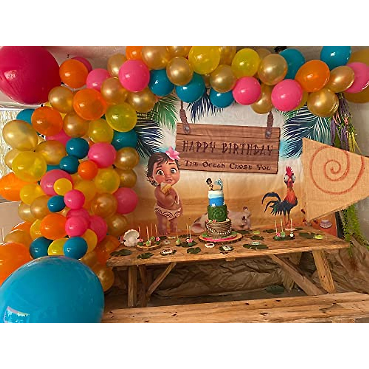 GYA 7x5ft Moana Happy Birthday Backdrop 1st Birthday Party Sea Summer Photography Backdrop Baby Shower Moana Background Table Decoration