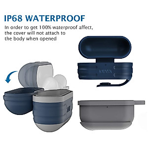 KMMIN Waterproof Case for AirPods Pro 1st & 2nd Generation, Premium Silicone Protective Case for AirPods Pro, Wireless Charging, Shockproof, Carabiner, LED Light Visible