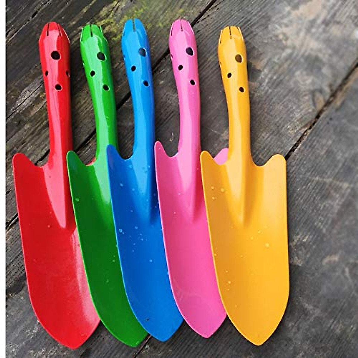 Newflager Mini Colorful Metal Hand Shovel, Trowel Set Garden Tools for Flower Soil Planting Digging Transplanting - Ideal Gardening Gift for Kids (Pack of 5)