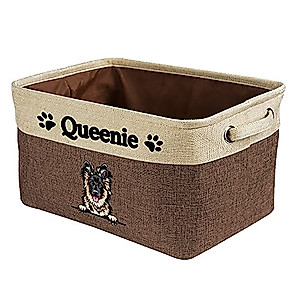 MALIHONG Personalized Foldable Storage Basket with Funny Dog German Shepherd Collapsible Sturdy Fabric Pet Toys Storage Bin Cube with Handles for Organizing Shelf Home Closet, Brown and White