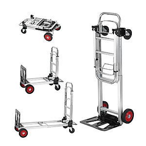 VEVOR Aluminum Folding Hand Truck, 2 in 1 Design 400 lbs Capacity, Heavy Duty Industrial Collapsible cart, Dolly Cart with Rubber Wheels for Transport and Moving in Warehouse, Supermarket, Garden