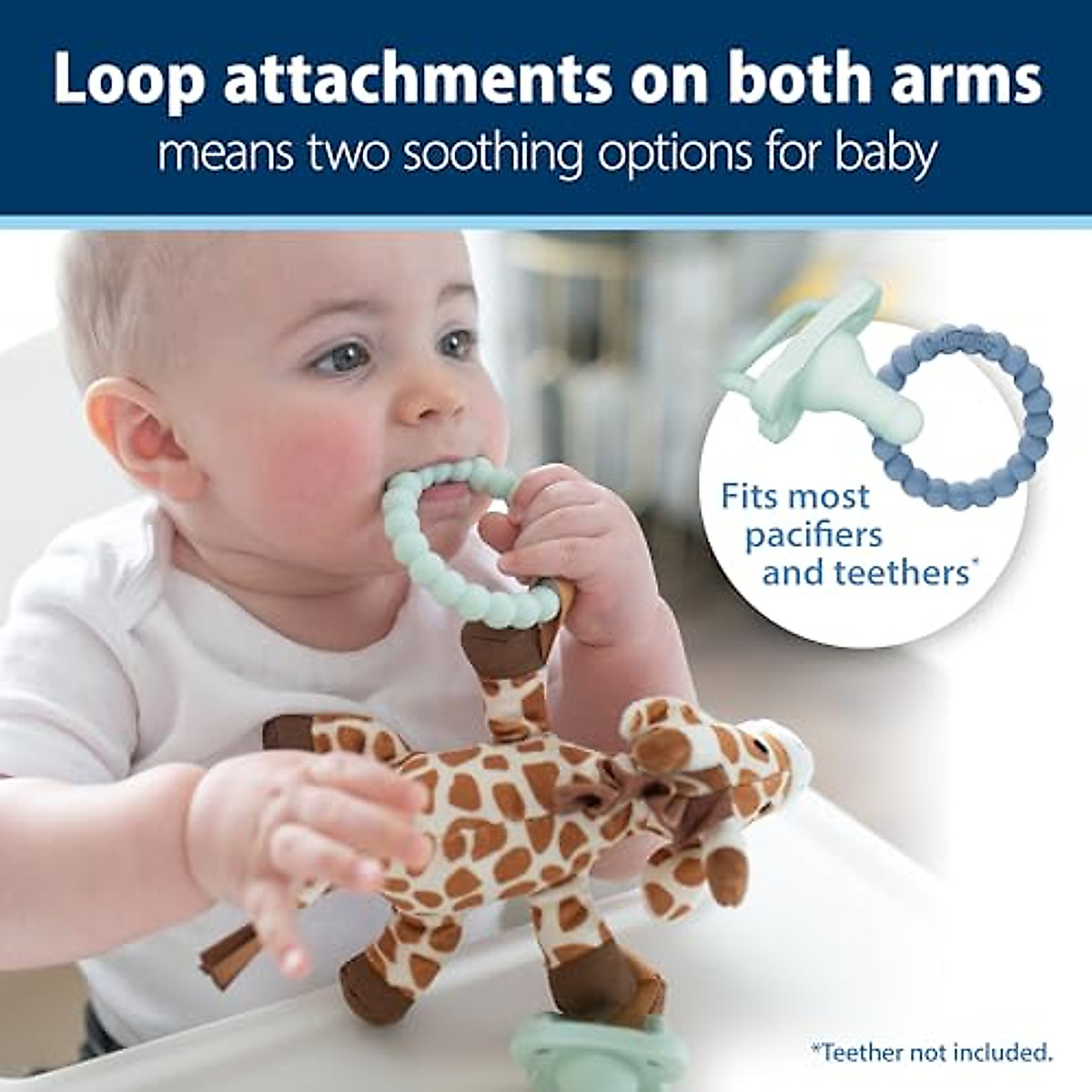 Dr. Brown's Lovey Pacifier and Teether Holder, 0 Months Plus, Giraffe with Green Pacifier