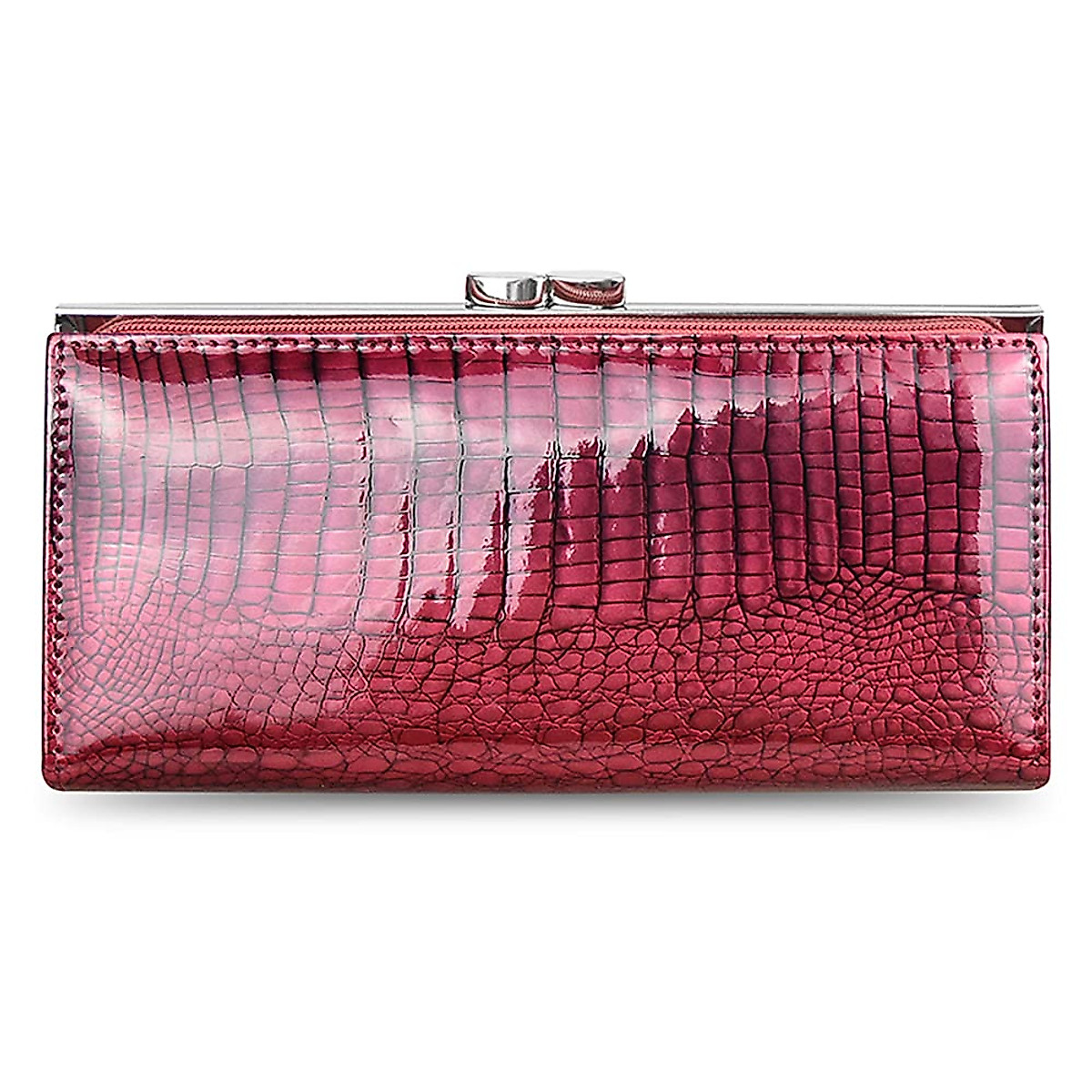 Dicihaya Womens Large Capacity Zipper Luxury Patent Genuine Leather Clutch Wallet Multi Card Organizer Coin Pouch (Burgundy)