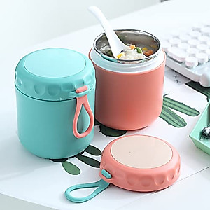 Syuanmuer 2PCS Insulated Food Soup Jar, Leak Proof Stainless Steel Soup Thermos Lunch Box with Spoon, 430ML Portable Thermos for School Work Picnic.