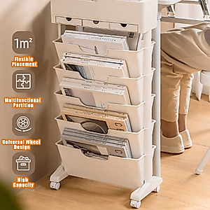 EMENAR 6 Tier Storage Bookshelf, Kids Movable Book Rack Unique Bookcase, Large Capacity Organizer Bookshelves Book Shelf Tall Narrow for Children Students in Bedroom Living Room