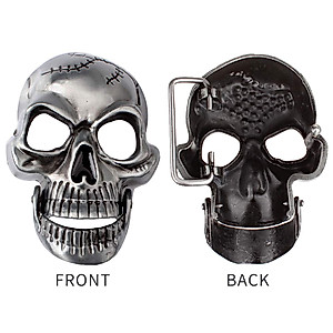 Moolecole Fashion Men Skull Head Leather Buckle Belt Waist Band Jeans Decorative Punk Belt Black