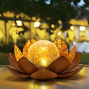 AIINY Solar Light Outdoor(2Pack), Art Crackle Globe Glass Lotus Decoration, Solar LED Waterproof Metal Flower Lights for Patio,Lawn,Walkway,Tabletop