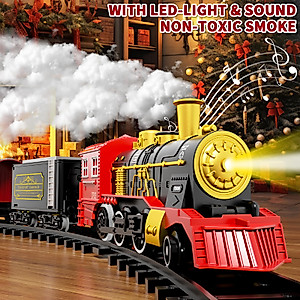 Lucky Doug Train Set Toys for Kids, Christmas Train Sets Toys for Kids W/Smokes, Light & Sound Include 6 Car and 28 Tracks, Christmas Train Set Toys Birthday Gifts for 3 4 5 6 Year Old Boys Girls