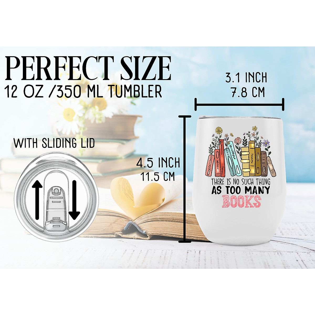 Onebttl 12oz Stainless Steel Insulated Tumbler with Lid - Book Lovers Gifts for Women, Librarians, Readers