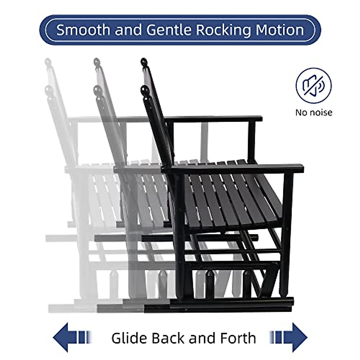 LUCKYERMORE Patio Glider Swing Bench 2-Person Garden Rocking Seating for Outdoor, Wooden Porch Loveseat Chair for Outside, Backyard, Poolside, Garden, Black