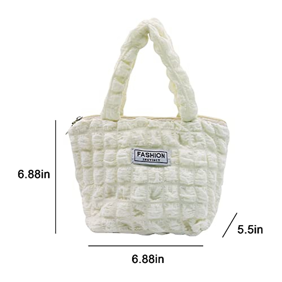 Women Chic Quilted Puffer Tote Bag, Light Solid Color Lattice Shoulder Handbag Soft Puffy Tote