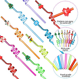 24 Pieces Christmas Drinking Straws Reusable Xmas Theme Party Plastic Straw, Santa Claus Snowman Christmas Tree Baby Shower Colorful Cartoon Straws for Christmas Birthday Party Favors, 8 Styles