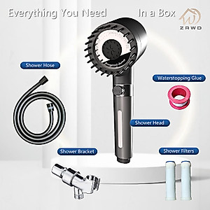 Filtered Shower Head with Handheld, 3 Spray Modes Water Saving High Pressure Showerhead Set with 59″ Hose、Bracket、Cotton Filters, Power Wash for Hard Water, Showerhead with ON/OFF Switch for Pets Bath