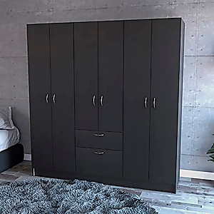 FM FURNITURE Guajira Six Door Armoire, Three Cabinets, Hidden Drawer Shoes,Black/White for Bedroom