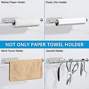 Paper Towel Holder Under Cabinet - Self Adhesive Paper Towel Roll Holder Wall Mount, Gewtur Stainless Steel Paper Towel Holder for Kitchen Bathroom