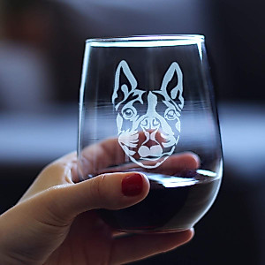 Boston Terrier Face Stemless Wine Glass - Cute Dog Themed Decor and Gifts for Moms & Dads of Boston Terriers - Large 17 Oz