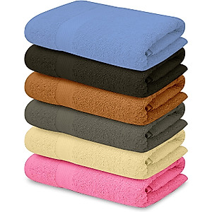 QUBA LINEN Bamboo Cotton Bath Towels-27x54inch - 6 Pack Shower Towels - Light Weight, Ultra Absorbent Towels for Bathroom (Multi Color)
