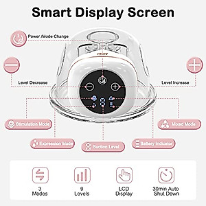 Breast Pump, Hands Free Breast Pump,Wearable Breast Pump, Electric Breast Pump 3 Mode & 9 Levels, 25mm Flange, 2 Pack