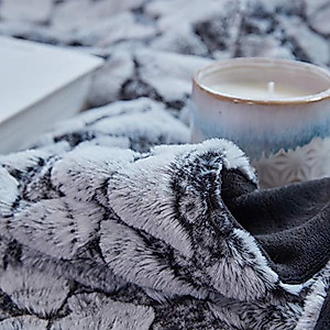 FY FIBER HOUSE Super Soft Rabbit Faux Fur Fleece Throw Blanket Thick Luxurious Faux Fur Plush Warm Fuzzy with Stone Pattern for Bed Sofa, 50"X60", Black