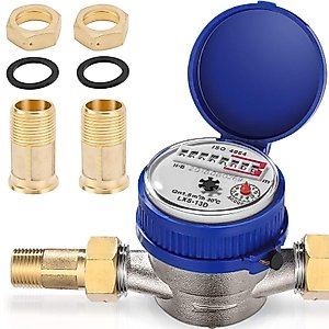 LEADWIN Water Metal, Flow Meter, DN15, 1/2" NPT Couplings, Accurate Long Time Cold Water Meter, for Garden and Home Use