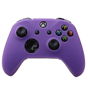 YoRHa Silicone Cover Skin Case for Microsoft Xbox One X & Xbox One S Controller x 1(Purple) with Pro Thumb Grips 8 Pieces