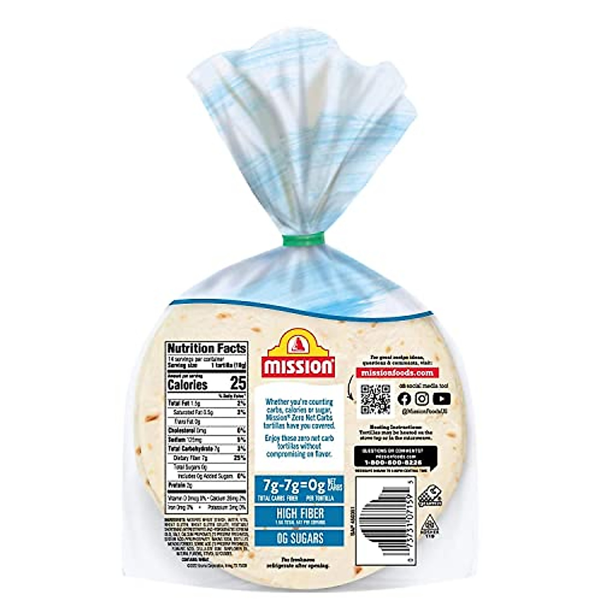 Mission Original Tortillas - 0g Net Carbs - Keto Certified - 4.5" Street Taco - 14 Count, 8.89 oz. - Low Carb - 4 Pack