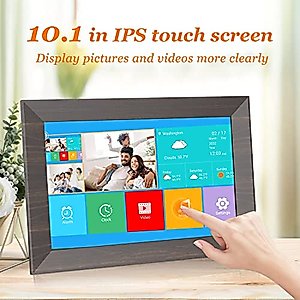 Digital Picture Frame 10.1 inch Frameo WiFi Digital Frame Electronic Picture Frame Wood Frames HD IPS 32GB Memory, Automatic Rotation Slide Show Adjustable Brightness, iOS and Android App