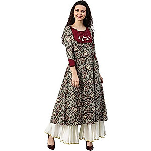 Rayon Angrakha Style Printed Indian Kurtis for Women (as1, alpha, x_s, regular, regular, Maroon)