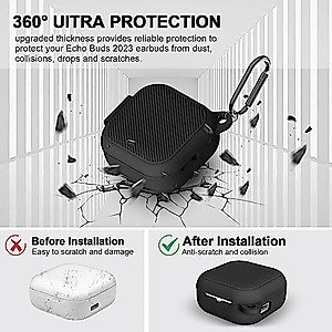 Silicone Case Compatible with Echo Buds 2023 Shockproof Protective Case Cover for All-New Echo Buds (2023 Release) Portable Scratch Resistant Cover with Carabiner and Lanyard (Black)…