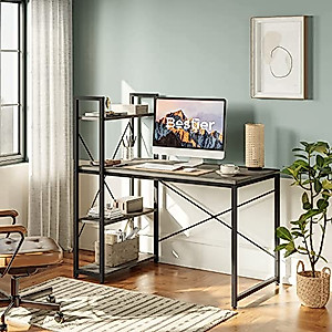 Bestier Computer Desk with Shelves - 47 Inch Home Office Desks with Bookshelf for Study Writing and Work - Plenty Leg Room and Easy Assemble, Gray