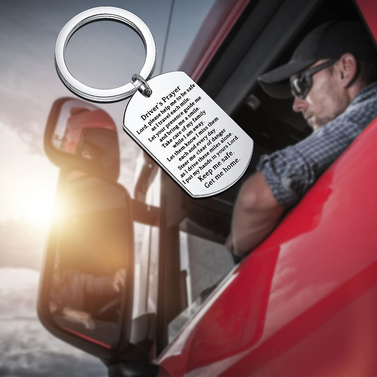 Drive Safe Keychain New Driver Gift Trucker Daddy Gift Keep Me Safe Get Me Home Keychain for Truck Driver (Driver Prayer Keychain)