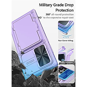 Vihibii Wallet Phone Case for Samsung Galaxy S23 Ultra 5G with Slide Camera Protection Cover, Built-in Card Holder (4 Cards) & Kickstand, Shockproof Rugged 6.8" 2023, Purple