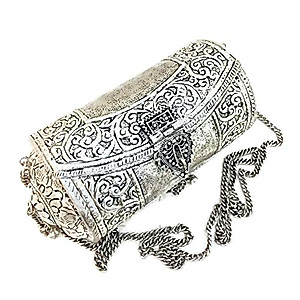 Women Silver Handmade Ethnic gift Brass Metal bag antique bridal clutch