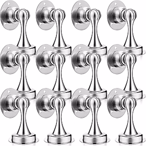 12 Pieces Magnetic Door Stoppers Magnetic Door Stops Stainless Steel Door Catch Door Holder No Drilling with Double Sided Adhesive Tape Screws for Stronger Wall Floor Mount
